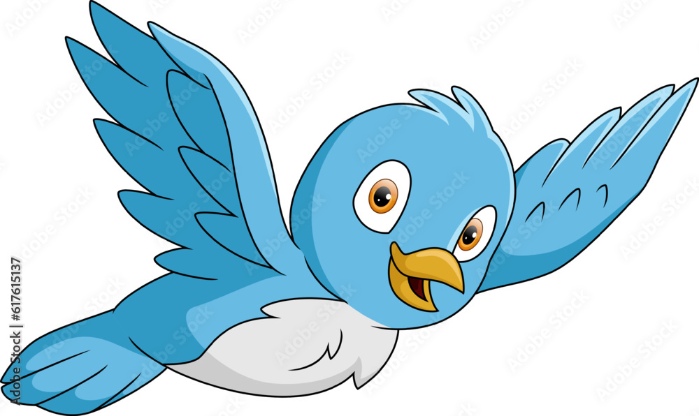 Cute happy blue bird cartoon flying Stock Vector | Adobe Stock