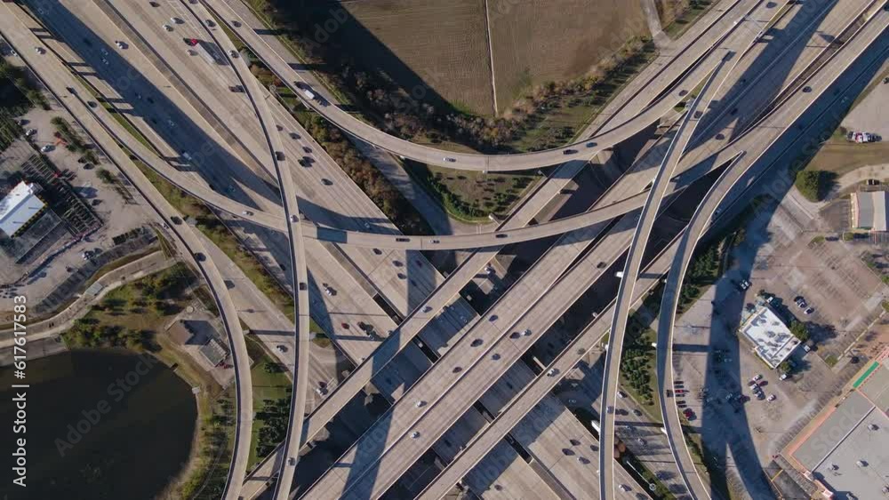 Complex aerial view of the junction of Interstate 10 and the Sam ...