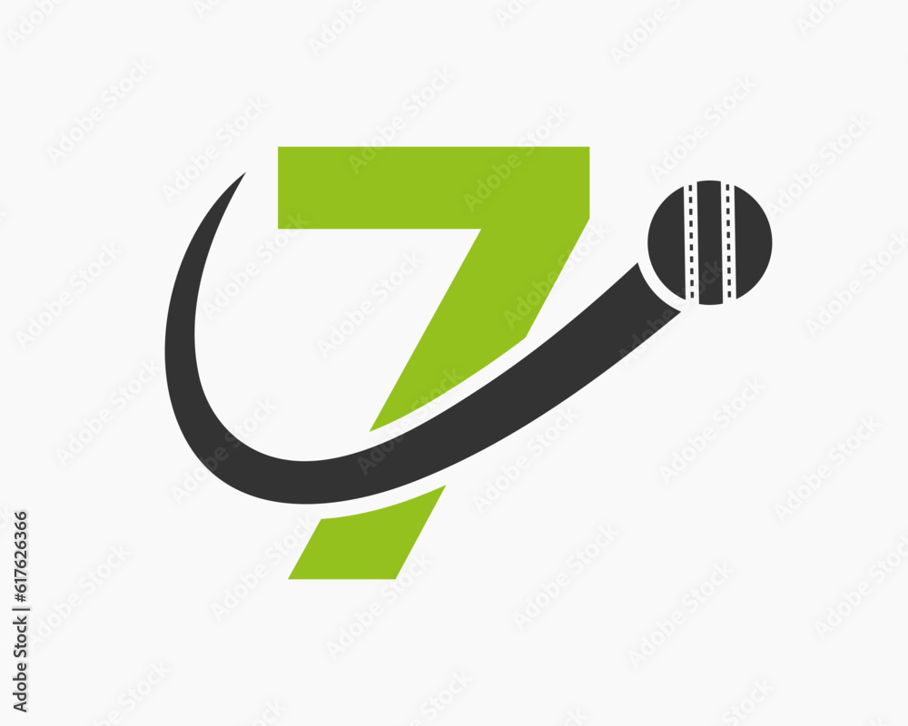 Letter 7 Cricket Logo Concept With Moving Ball Icon For Cricket Club ...
