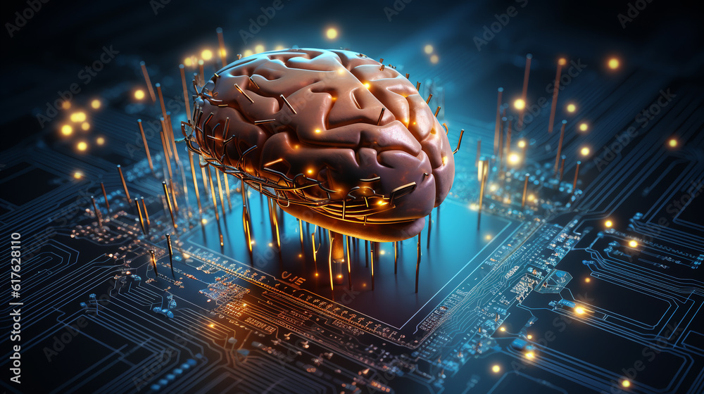 Realistic illustration of the intelligent AI brain, processing and ...
