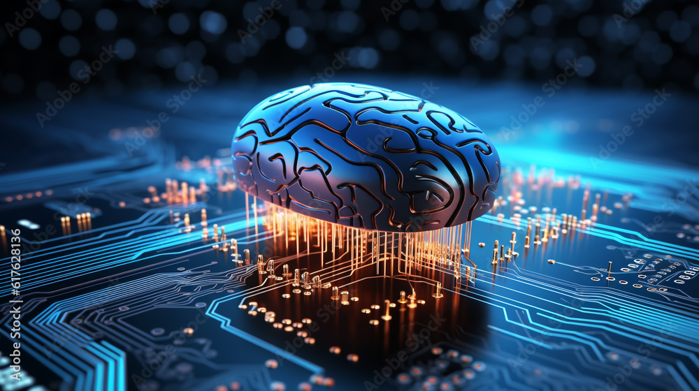Realistic illustration of the intelligent AI brain, processing and ...