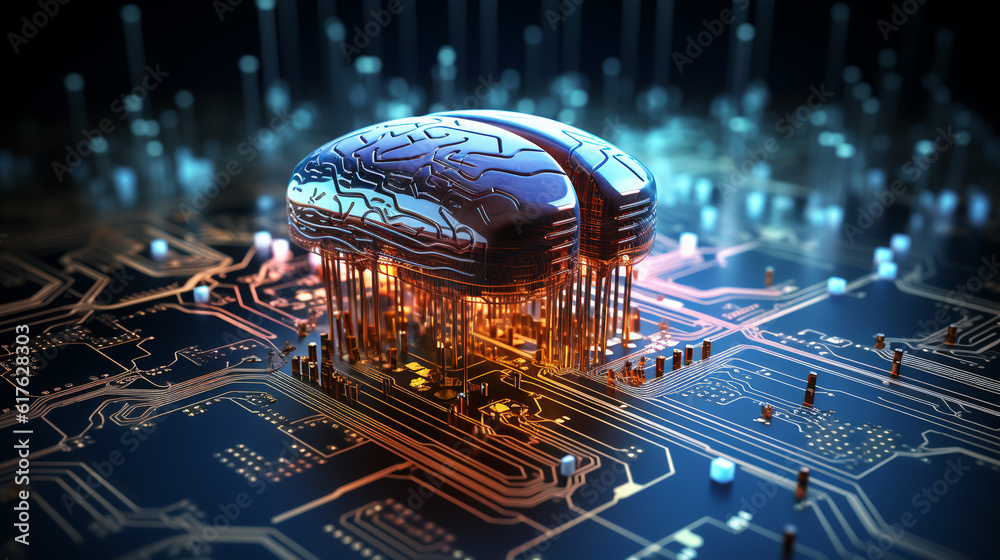 Realistic illustration of the intelligent AI brain, processing and ...