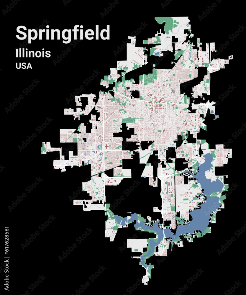 Springfield map, capital city of the USA state of Illinois. Municipal ...