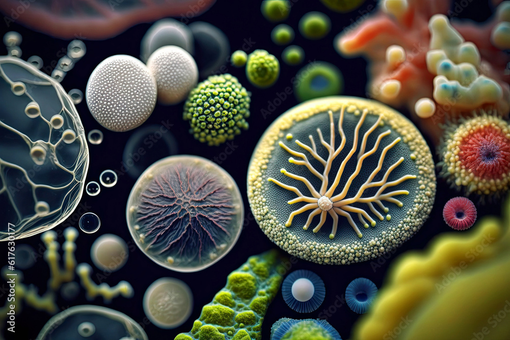 Viruses, germs and bacteria, types of microorganisms under microscopic ...