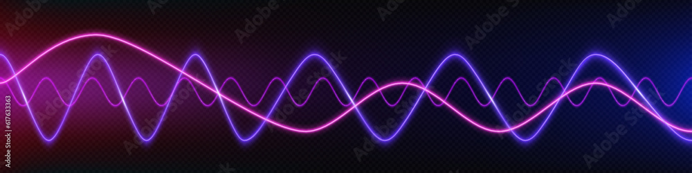 Neon audio voice frequency wave and abstract sound light vector ...