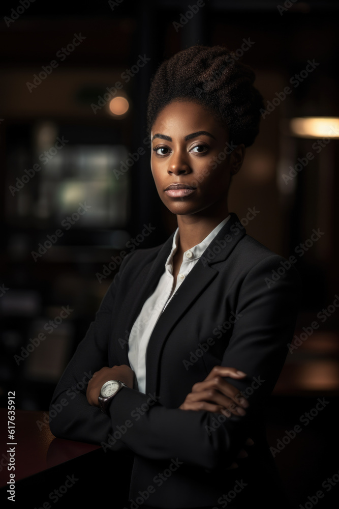 Bllack woman in a business suit standing in a confident pose. Woman's ...