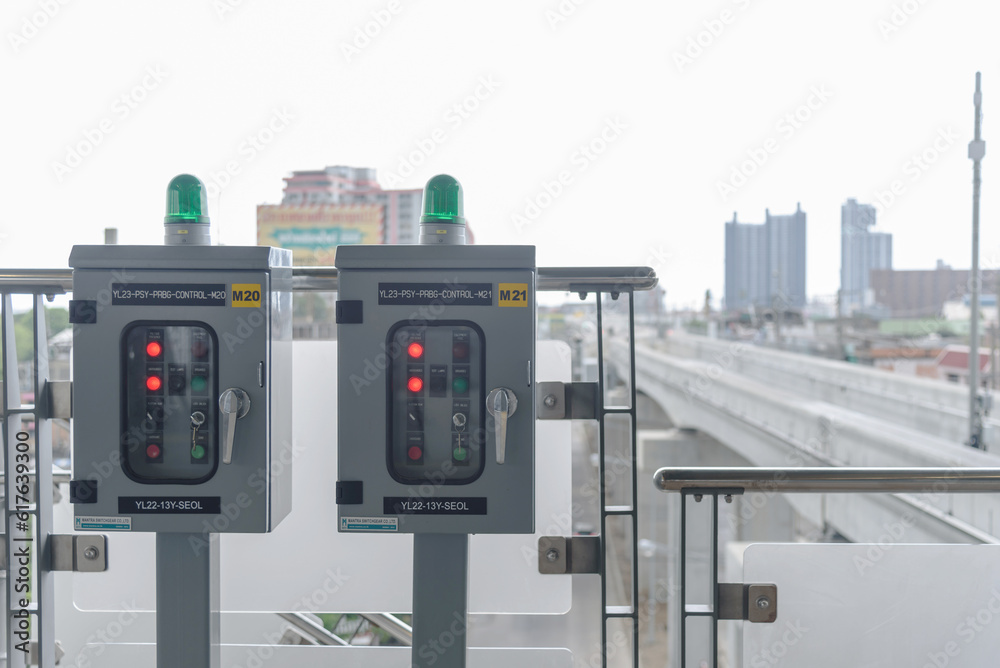 emergency switch circuit locker of Thai electric monorail train yellow ...