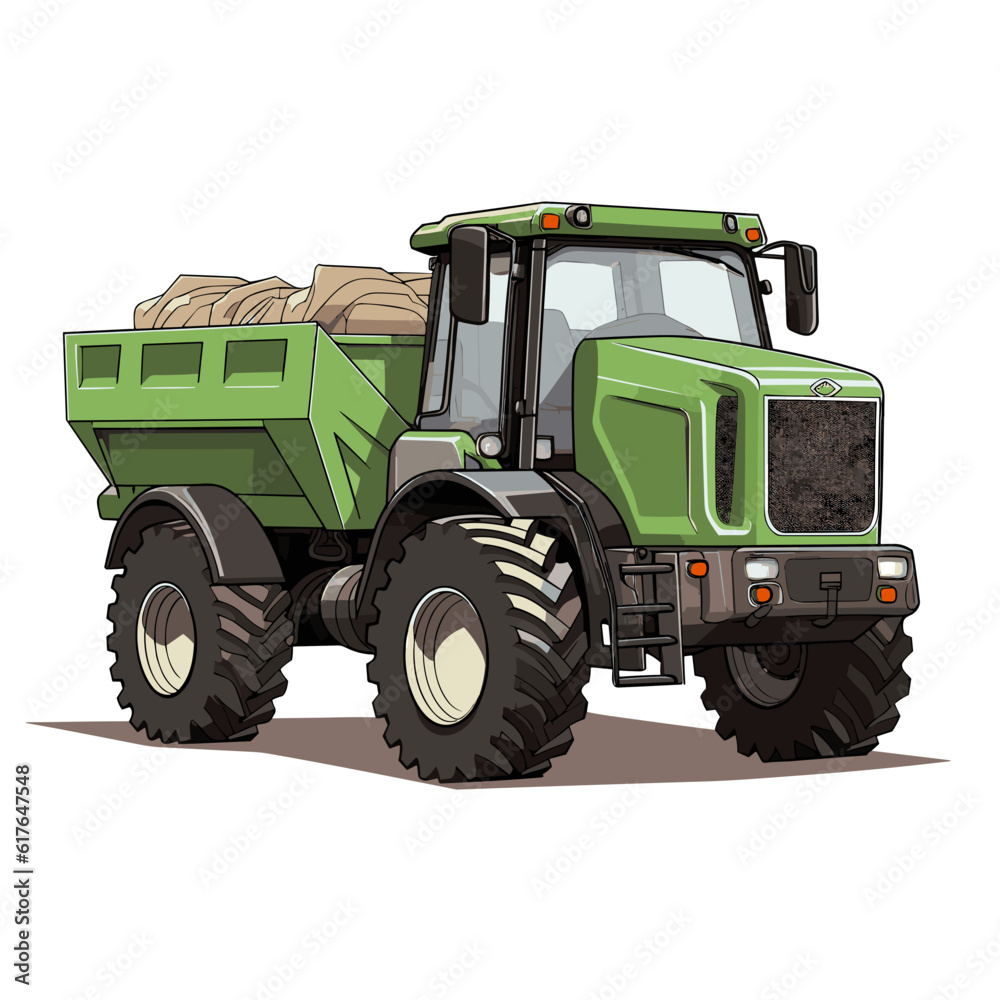 Farm Fertilizer Distributor: Manure Spreader in Vector Cartoon Style ...