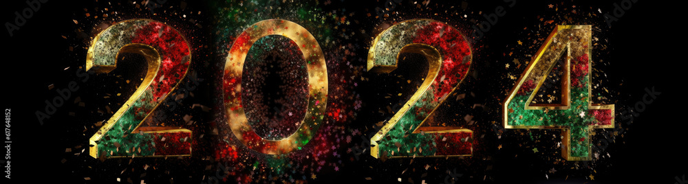 countdown with numbers 2024 red, green, golden colors. Stock ...
