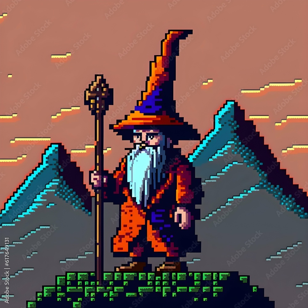 8bit pixel art wizard with a hat sprite tiles ilustração do Stock ...
