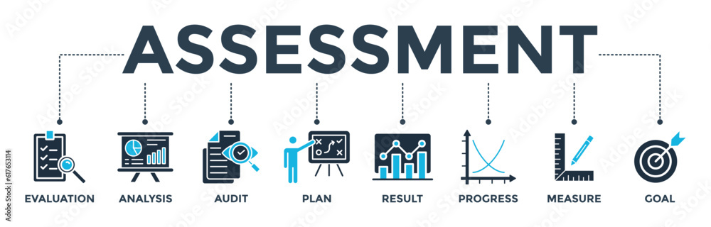 Assessment banner web icon vector illustration for accreditation and ...