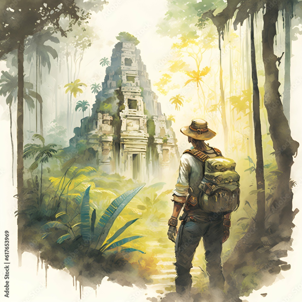 A strange explorer stands in the foreground with their back to the ...