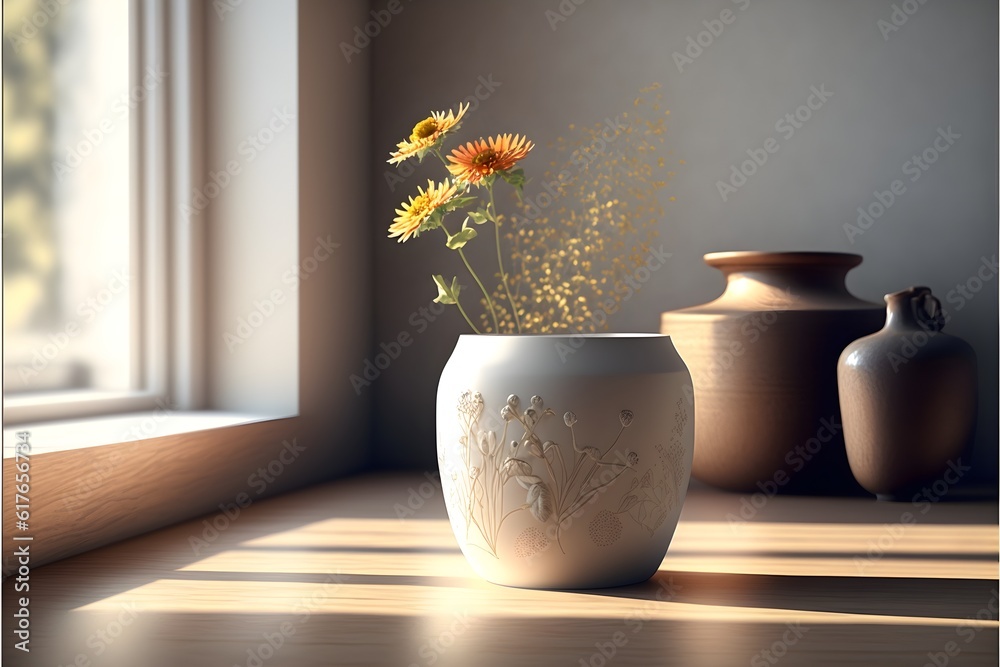 vase kitchen Captured from centerd perspektiv on bright wood table ...