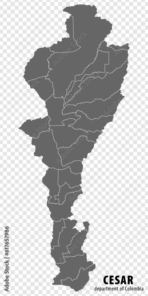 Blank map Cesar Department of Colombia. High quality map Cesar with ...