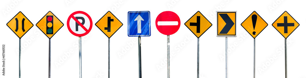 Foto de Set of traffic road signs isolated do Stock | Adobe Stock
