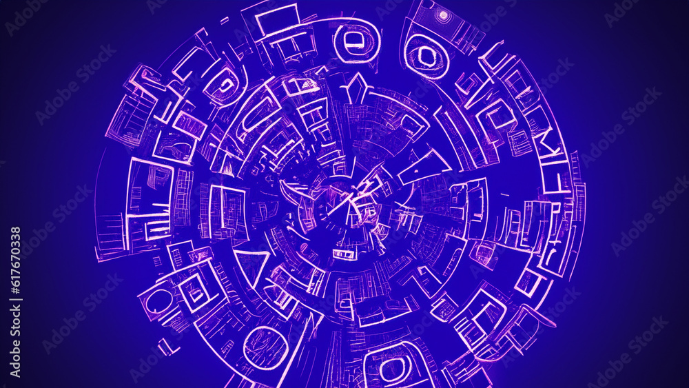 Abstract complex alien hieroglyphs symbols, digital illustration art ...