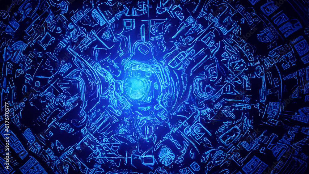 Abstract complex alien hieroglyphs symbols, digital illustration art ...