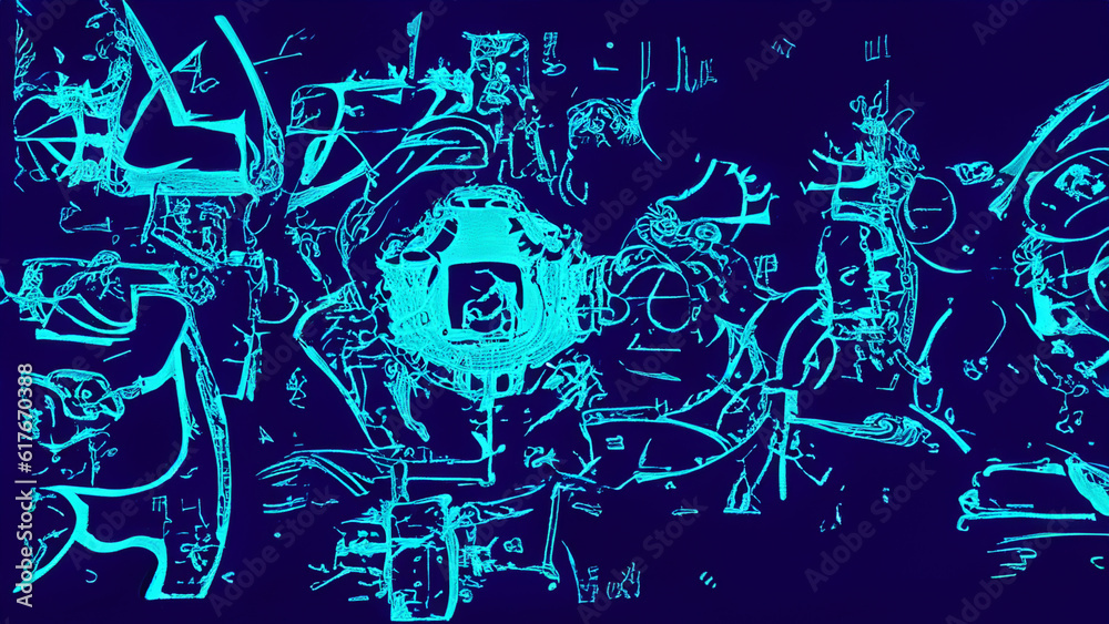 Abstract complex alien hieroglyphs symbols, digital illustration art ...