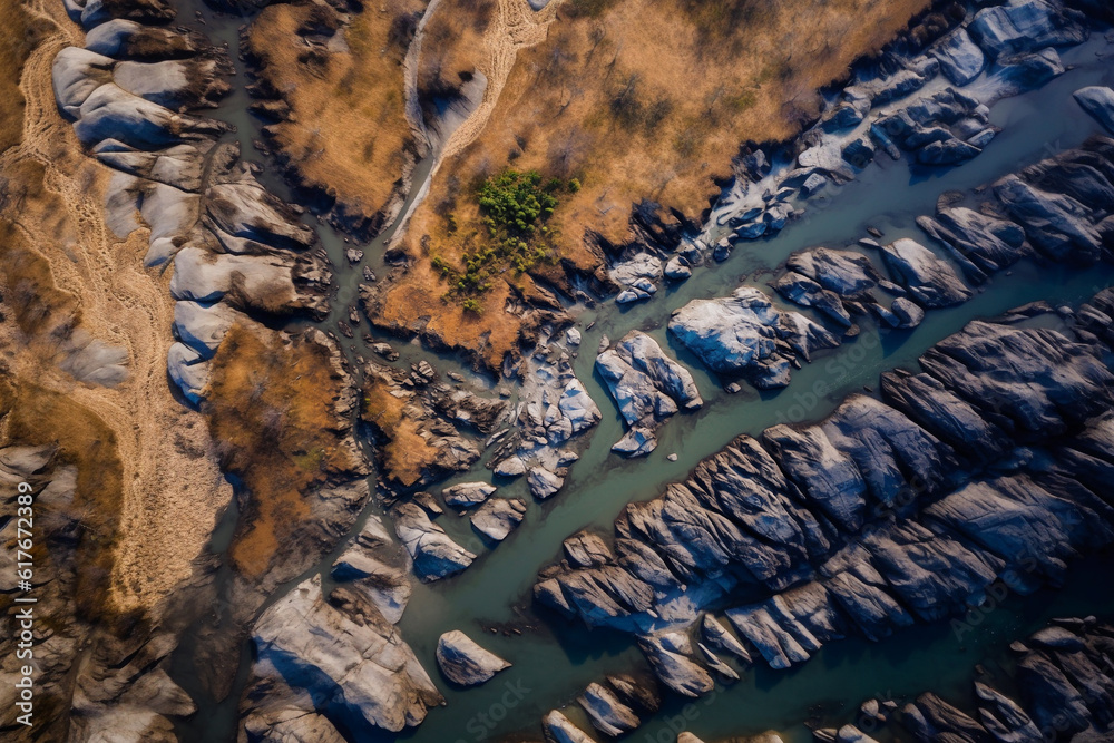 The river delta as seen from an aerial shot. The bends and curves ...