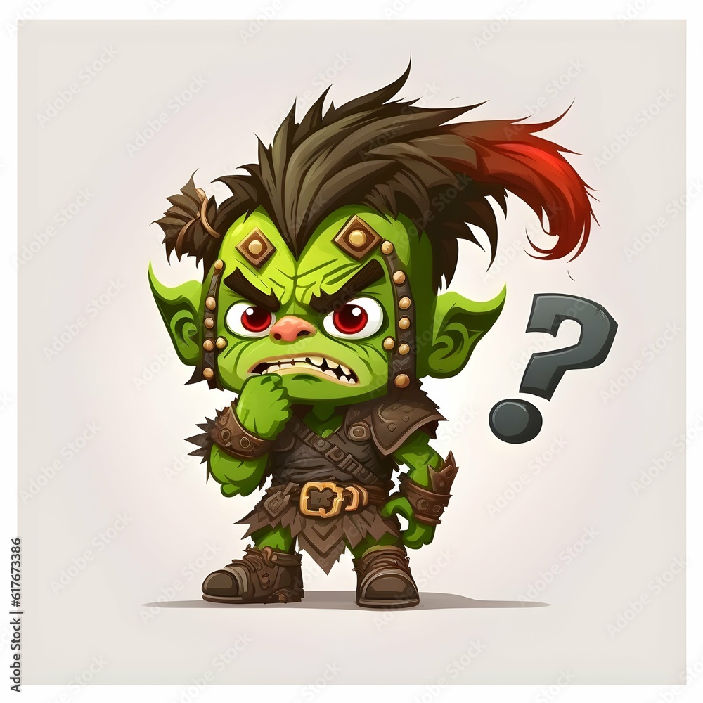 cute kid orc happy vector 2 d illustration cartoon style question mark ...