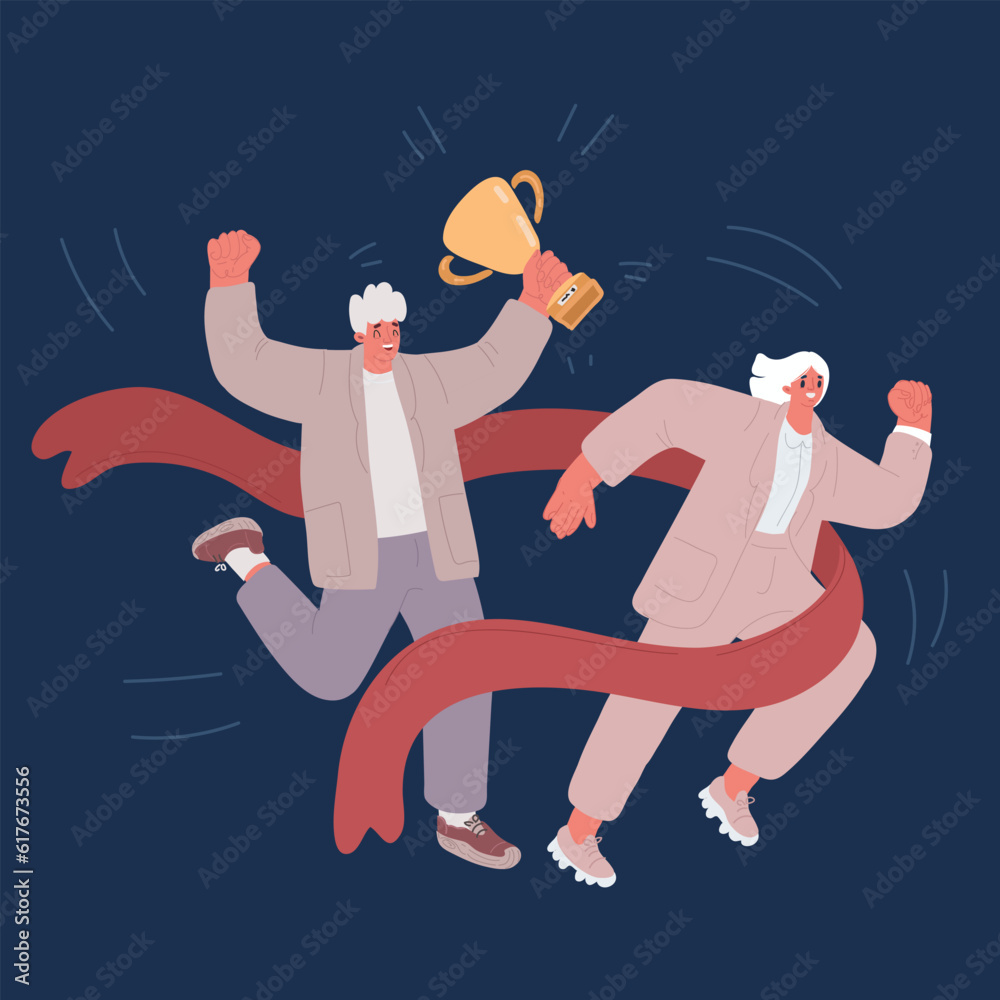 Cartoon vector illustration of Businessman crossing finish line and ...
