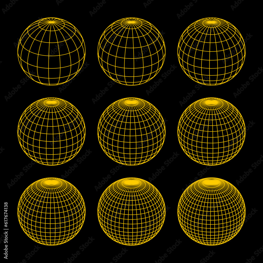 Globe grid spheres. Striped 3D spheres, geometry globe grid, earth ...