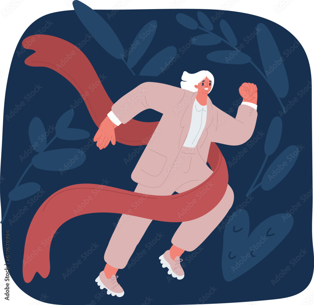 business man crossing the finish line and tearing the red ribbon ...