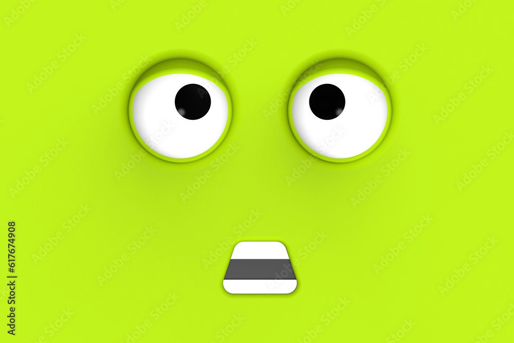 Green face of cute character. Cute face. stupid face. emotion surprise ...
