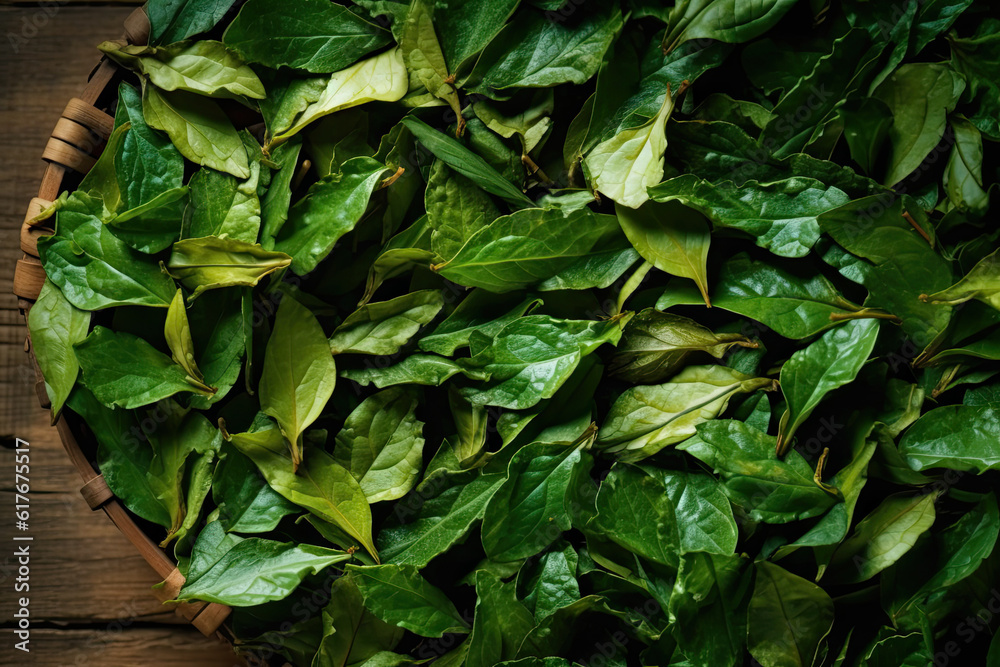 Fermentation of green tea leaves seamless background.Created with ...