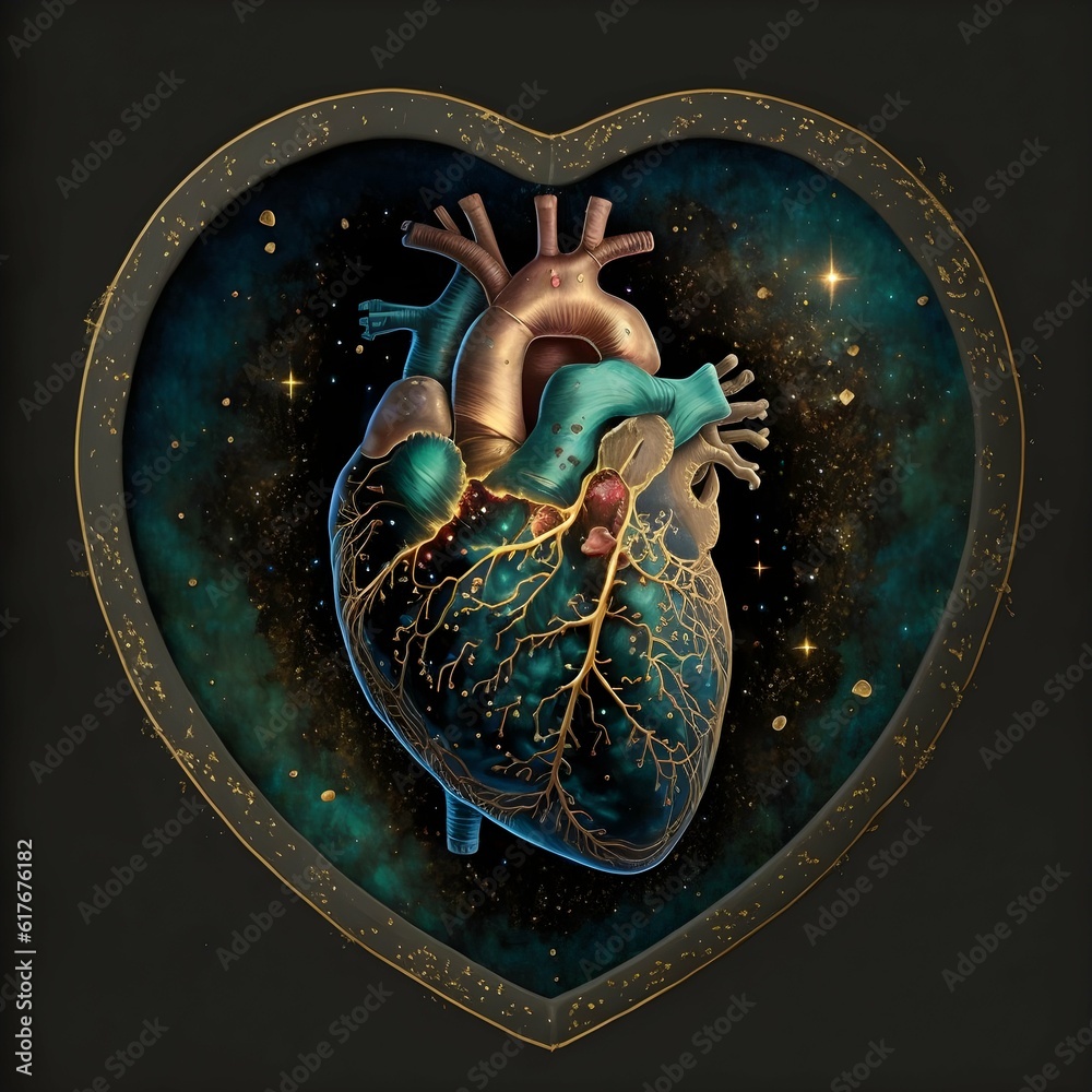 painting mixed media art of a human heart with stars pouring out from ...