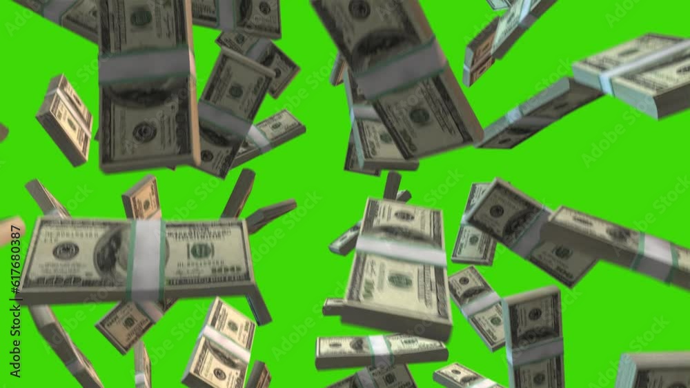 Dollar money falling. Money Falling Animation. isolated on green screen ...