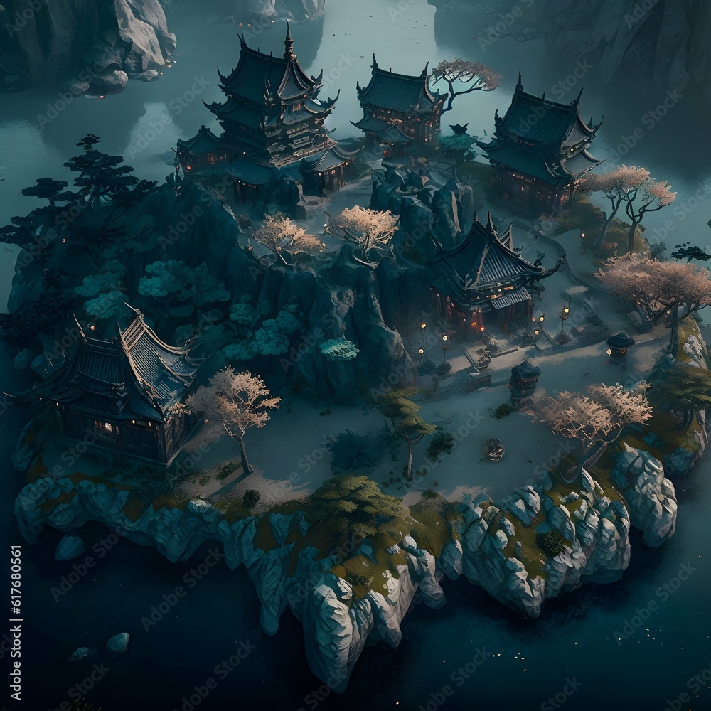 fantasy map for an asian theme open world RPG game that involves magic ...