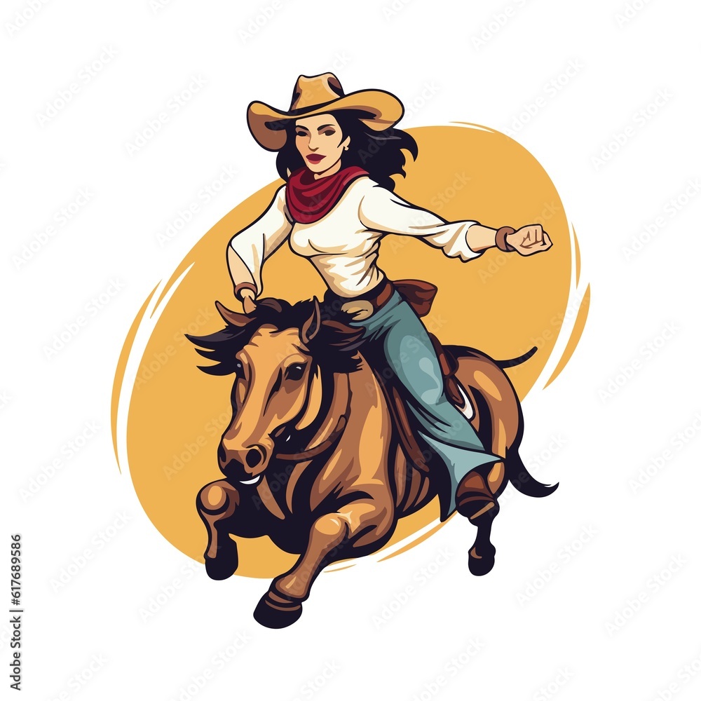 Cowboy rodeo ride bull western illustration Stock Illustration | Adobe ...