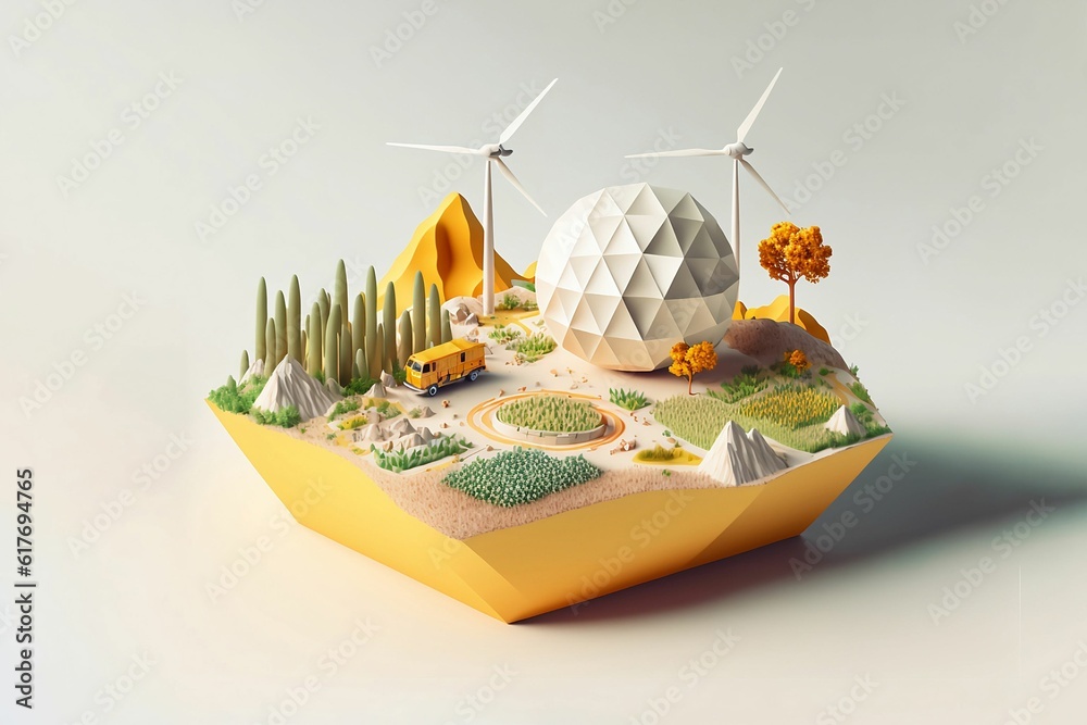 3D-rendered illustration depicting a biodome in a diorama, showcasing ...