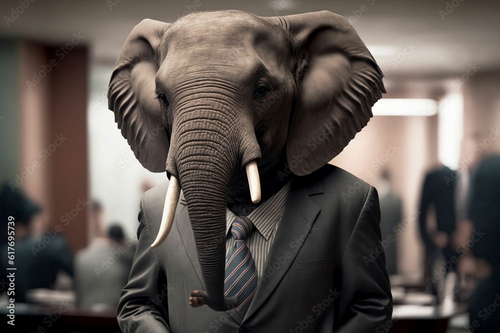 AI generated illustration of an elephant dressed in a professional ...