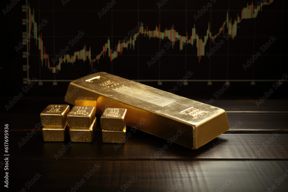 Gold bar resting on a stocks and shares graph representing investment, generative AI Stock ...