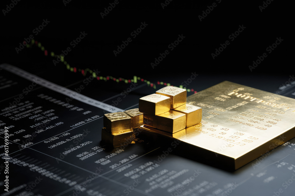 Gold bar resting on a stocks and shares graph representing investment, generative AI Stock ...
