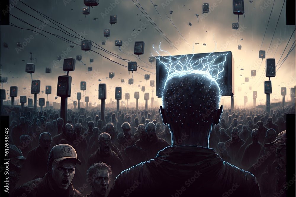 front face crowd of bodied TVs is overconnected by chaotic bursts of ...