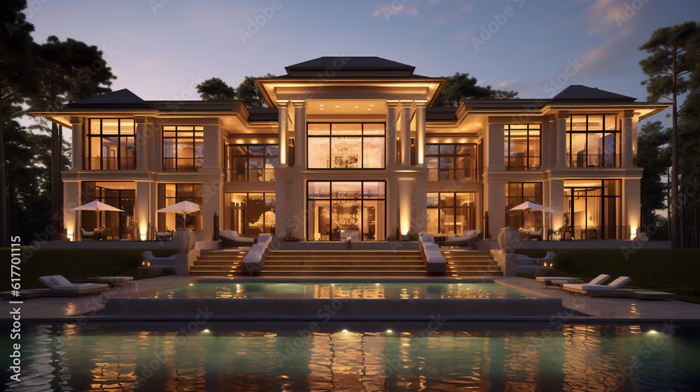 Luxury mansion estate which is a residential house building with a ...