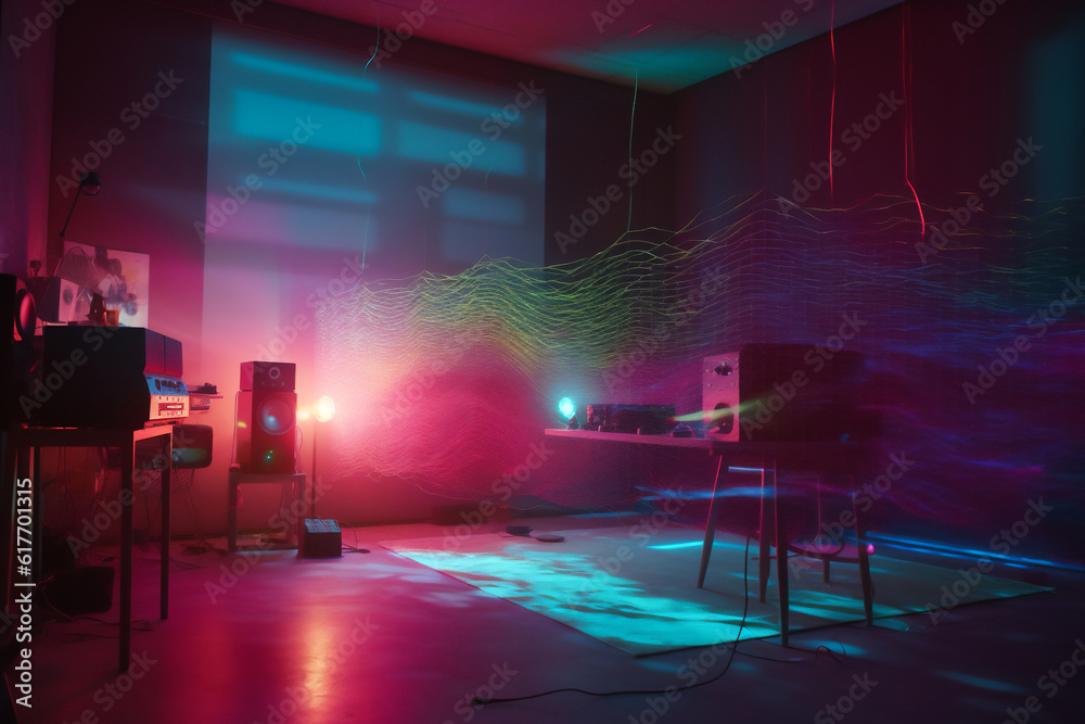 Professional recording studio equipment in a blue virtual environment ...