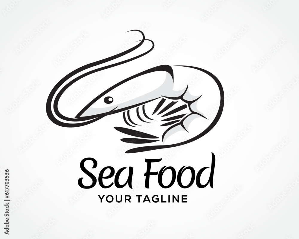 Poster line art prawn shrimp sea food logo icon symbol design template ...