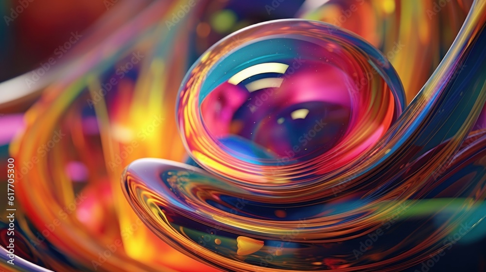 Liquid colors swoosh in a transparent orb and bubbling glass spinning ...