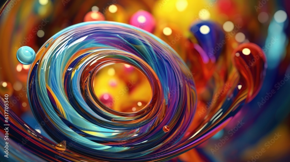Liquid colors swoosh in a transparent orb and bubbling glass spinning ...