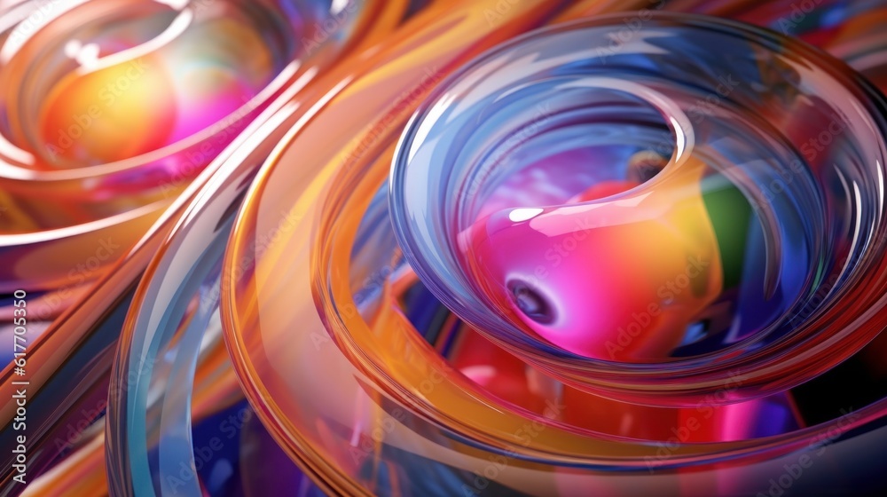 Liquid colors swoosh in a transparent orb and bubbling glass spinning ...