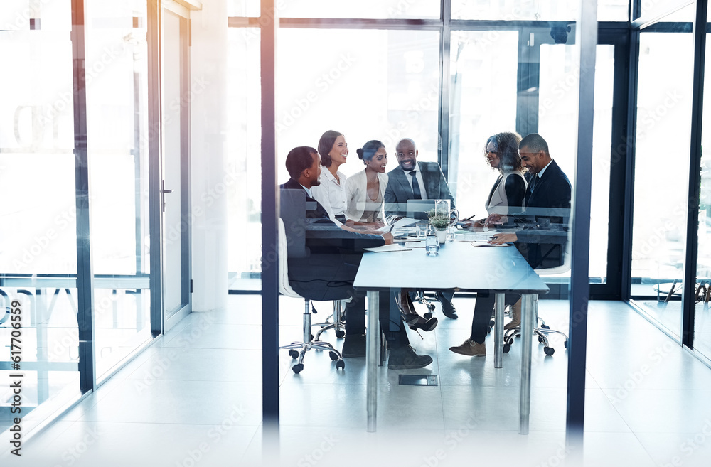 Teamwork, planning and meeting with business people in office for ...