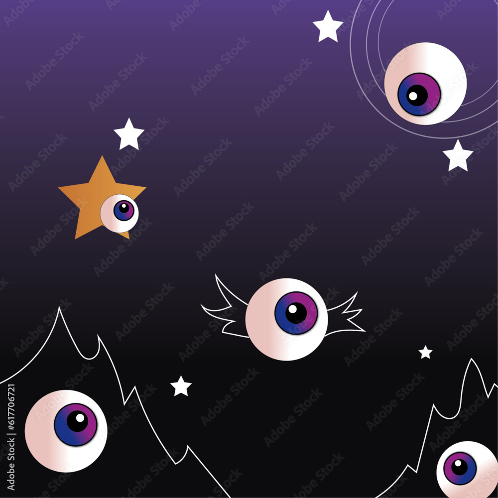 vector outer space with eyes in the sky between planets vector ...