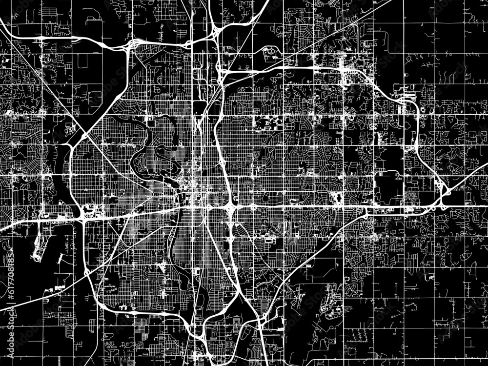 Vector road map of the city of Wichita Kansas in the United States of ...