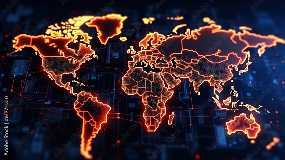 world global light trail map, futuristic map, Generative Ai Stock ...