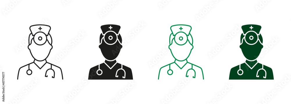 ENT Specialist. Otolaryngologist Doctor Line and Silhouette Icon Set ...