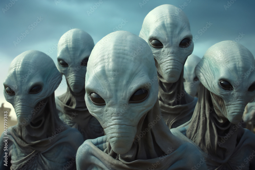 Aliens or little green men portrait which are extra-terrestrial ...